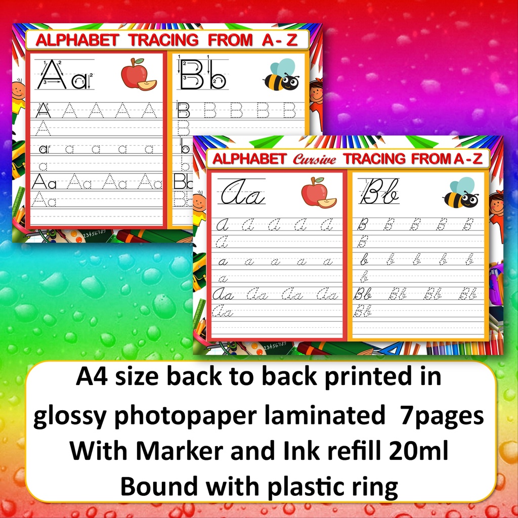 Educational Chart Tracing Alphabet Laminated A4 Size With Free Marker