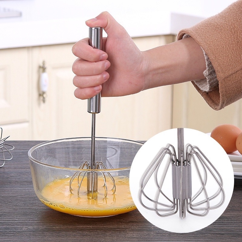 [Ready Stock] Stainless Steel Rotating Hand Press Egg Whisk Whip Mixer ...