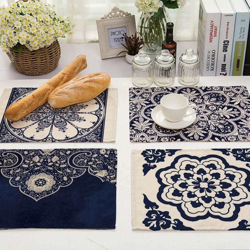 1Pcs Blue and white porcelain Pattern Placemat Dining Table Mat Tea ...