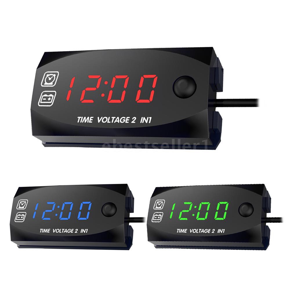 HOT Motorycycle DC 6V-30V 2 In 1 Digital Time Clock Voltage voltmeter ...
