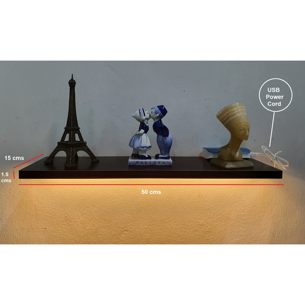 1 PIECE SHELF WITH USB POWERED LED LIGHTED STRIP Floating Wall Shelf ...