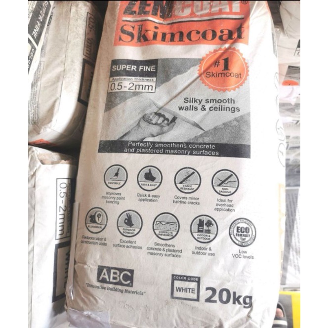 ABC ZEMCOAT Original Skimcoat White Super Finea 20kilo 1 Bag | Shopee ...