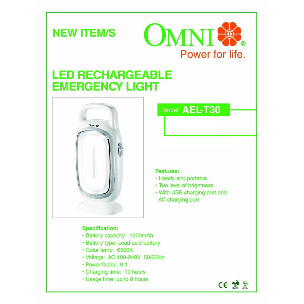 Omni Led Rechargeble Emergeny Light AEL T30 | Shopee Philippines