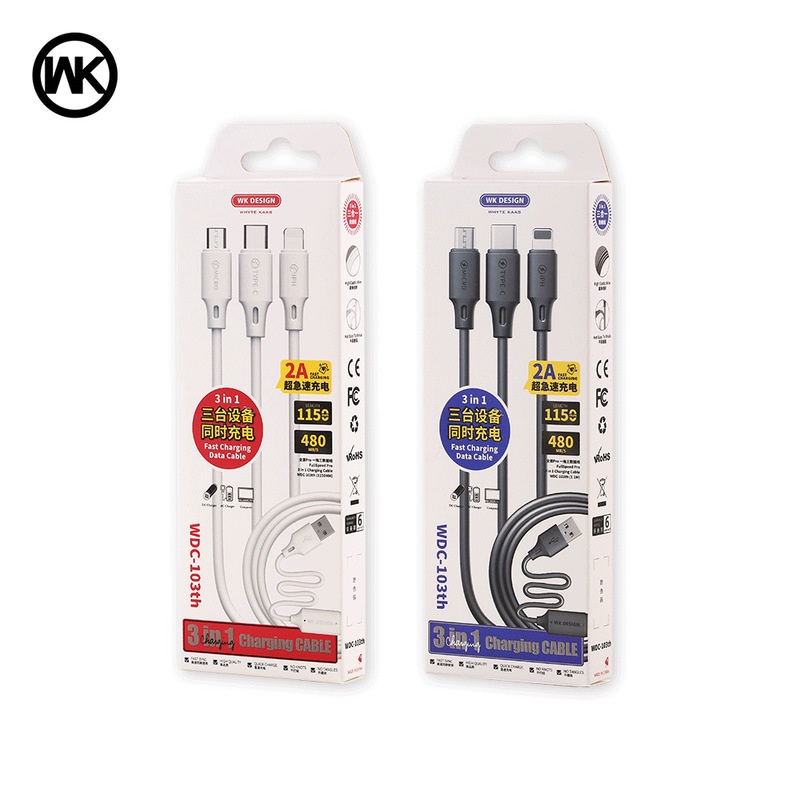 WK DESIGN 3 In 1 Universal Fast Charging Cable | Shopee Philippines