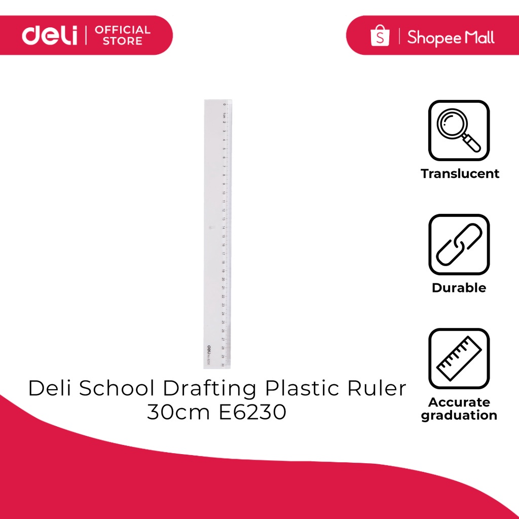 Deli E6230 School Drafting Plastic Ruler 30cm (1PC) [75256230] | Shopee ...
