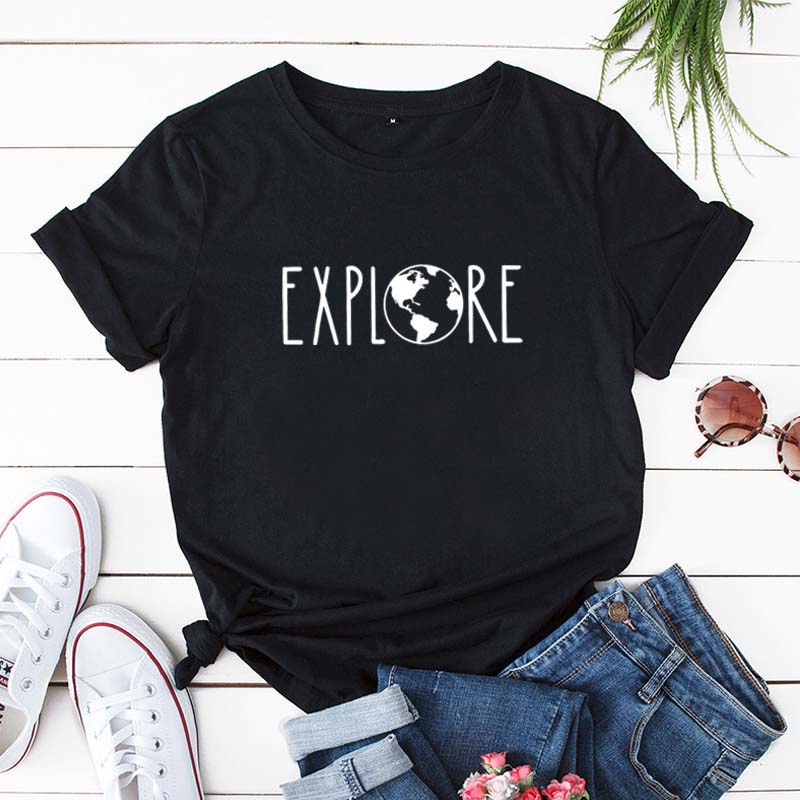 Explore Earth Hiking Lovers Tee Women T Shirts Cotton Short Sleeve ...