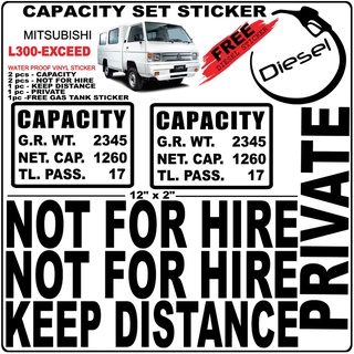 MITSUBISHI L300 EXCEED CAPACITY STICKER SET NOT FOR HIRE / KEEP ...