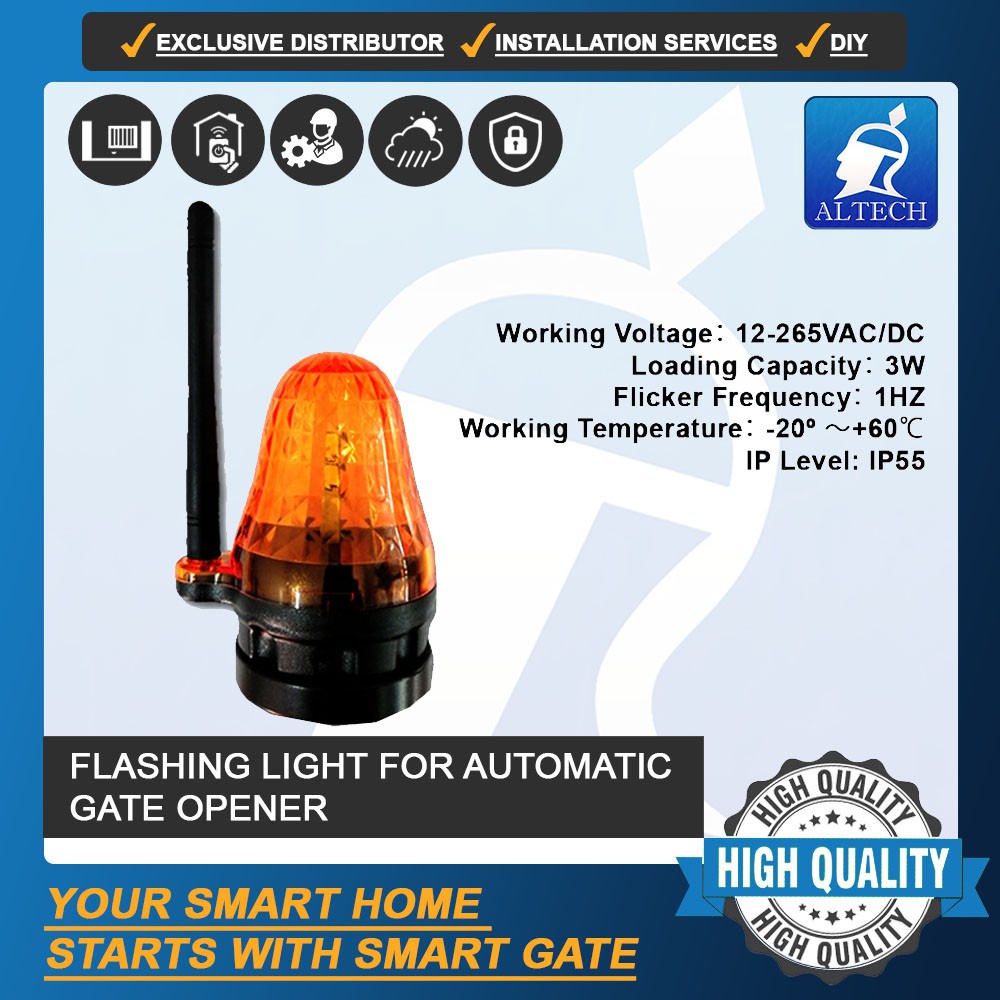 ALTECH Flashing Light With Antenna Extension for Automatic Gate Openers ...