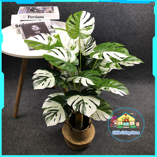 50cm Artificial Plant Artificial Monstera Leaves Bunch White Leaves ...