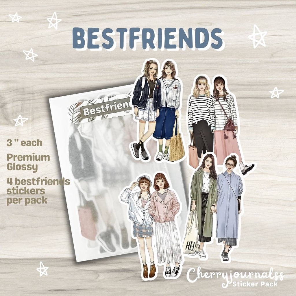 Cute Girl Bestfriends Glossy Sticker Pack for Journal Planner Bujo ...