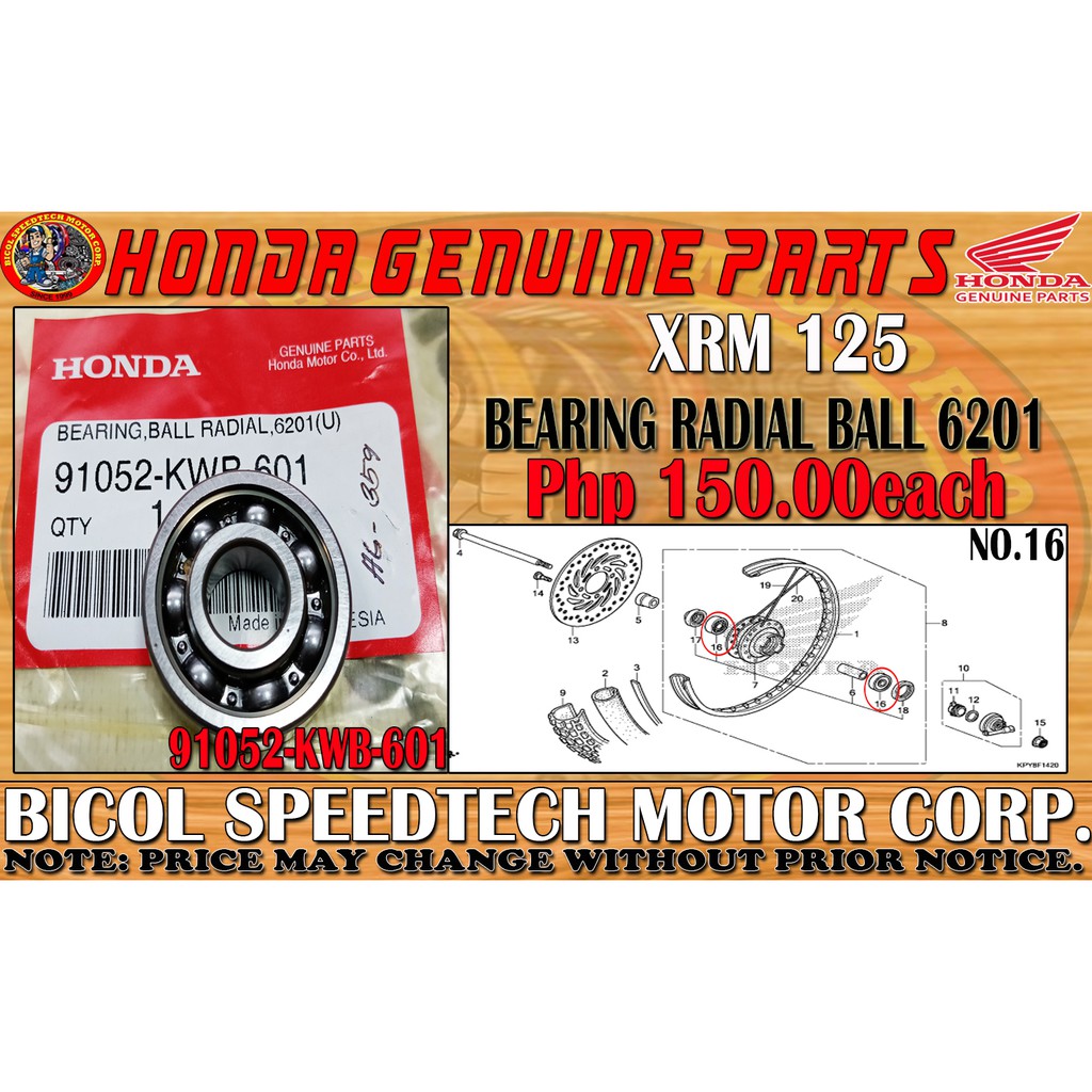 XRM 125 BEARING RADIAL BALL 6201 (HPI) (91052-KWB-601) | Shopee Philippines
