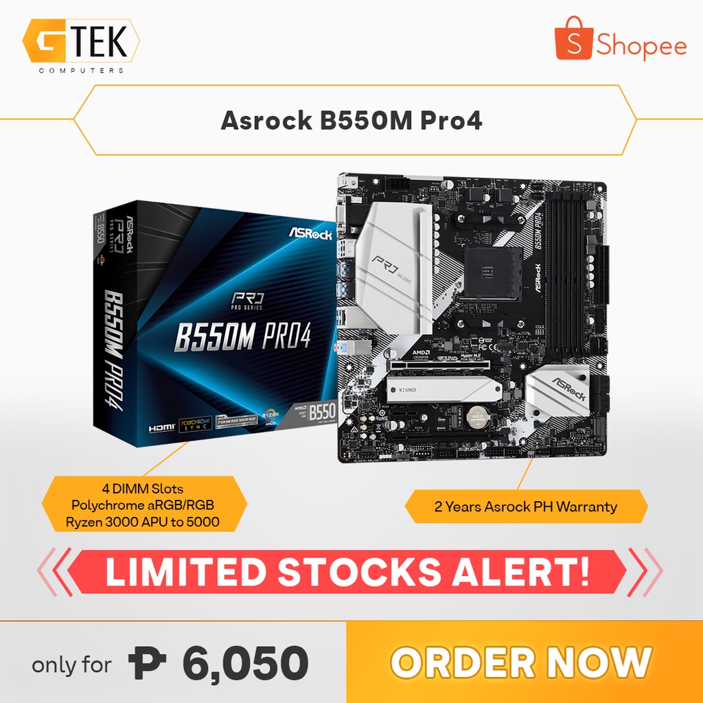 Asrock B550M Pro4 B550 AMD Ryzen AM4 mATX Motherboard | Shopee Philippines