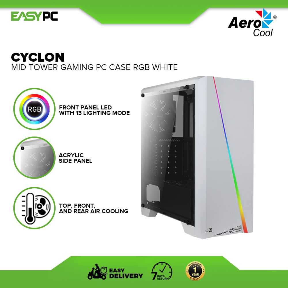 Aerocool Cyclon Mid Tower Gaming Pc Case RGB White, Supports liquid ...
