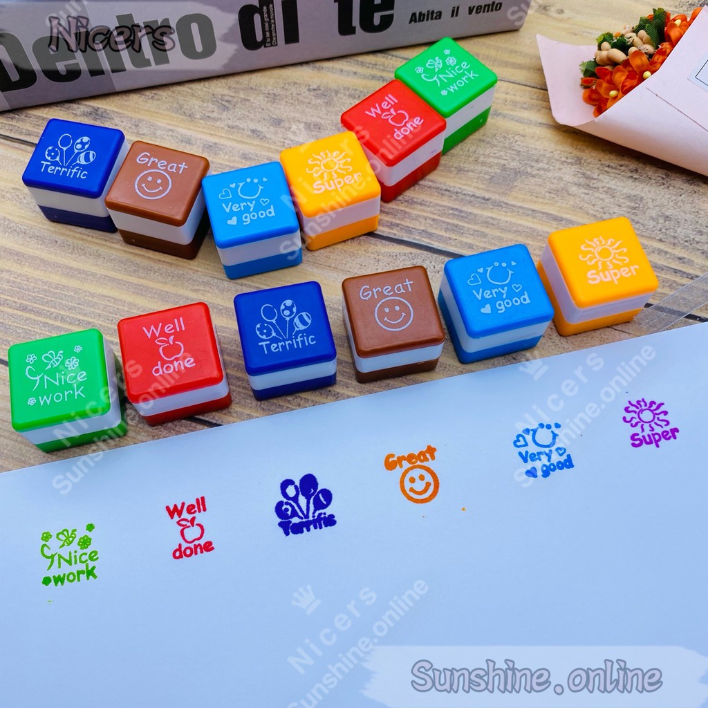 6pcs Funny Encourage Square Stamp Great Very Good Well Done Teacher ...