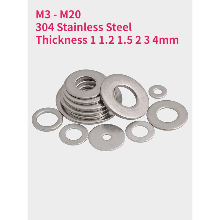M3 M4 M5 M6 M8 M10 M12 M14 M16 M18 M20 304 Stainless Steel Flat Washer for Screw Bolt Plain ...