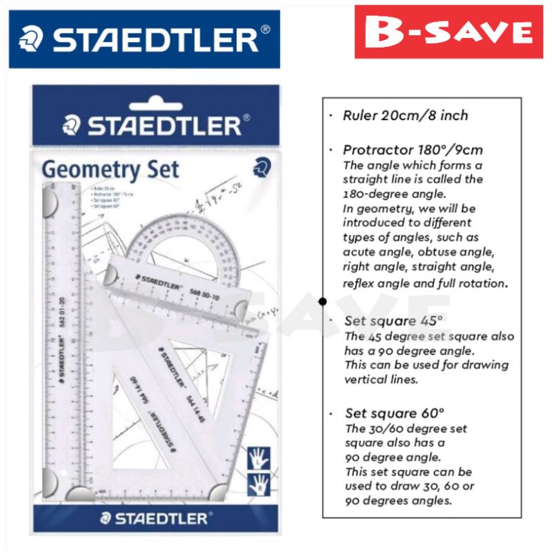 Staedtler Geometry Set / Ruler Set / Protector / Set Square / Triangle ...