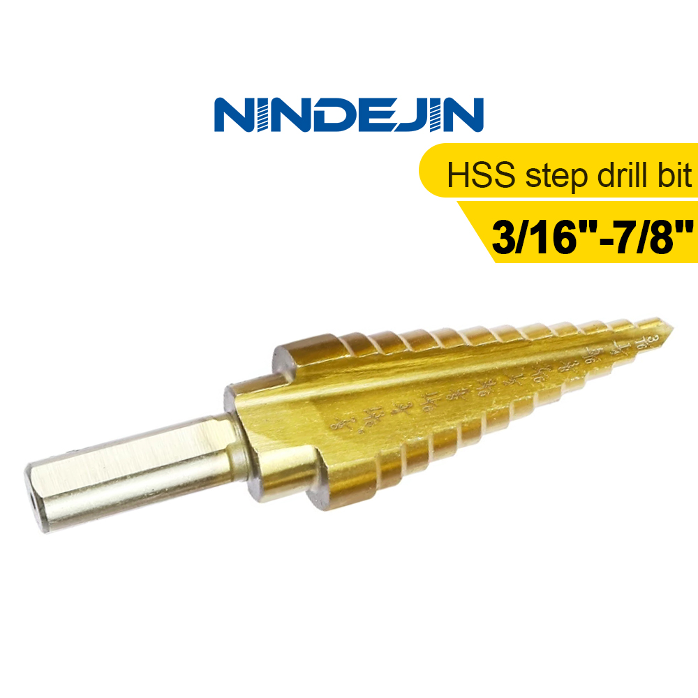 NINDEJIN 1Pcs Step Drill Bit Set 3/16" To 7/8" Hss Titanium Coated ...