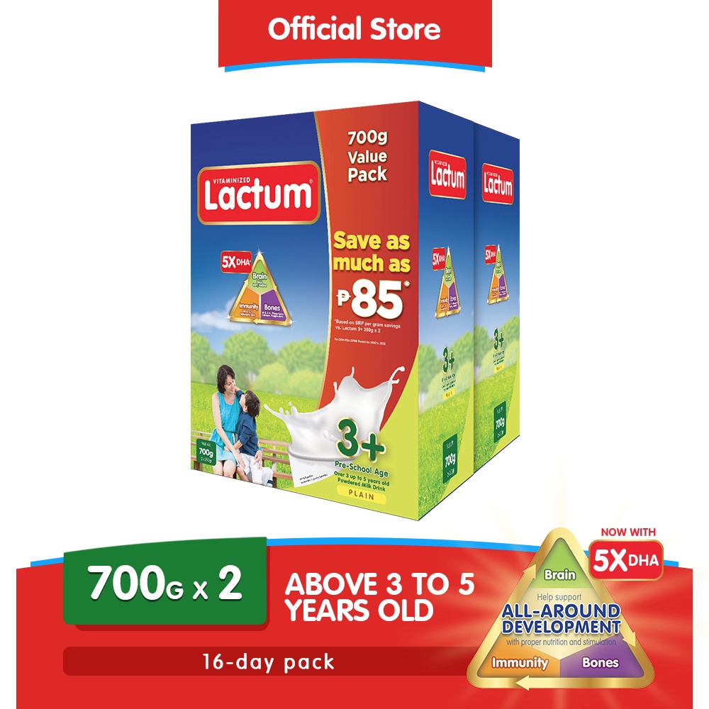 Lactum 3+ Plain 1.4kg (700g x 2) Powdered Milk Drink for Kids Over 3 up ...