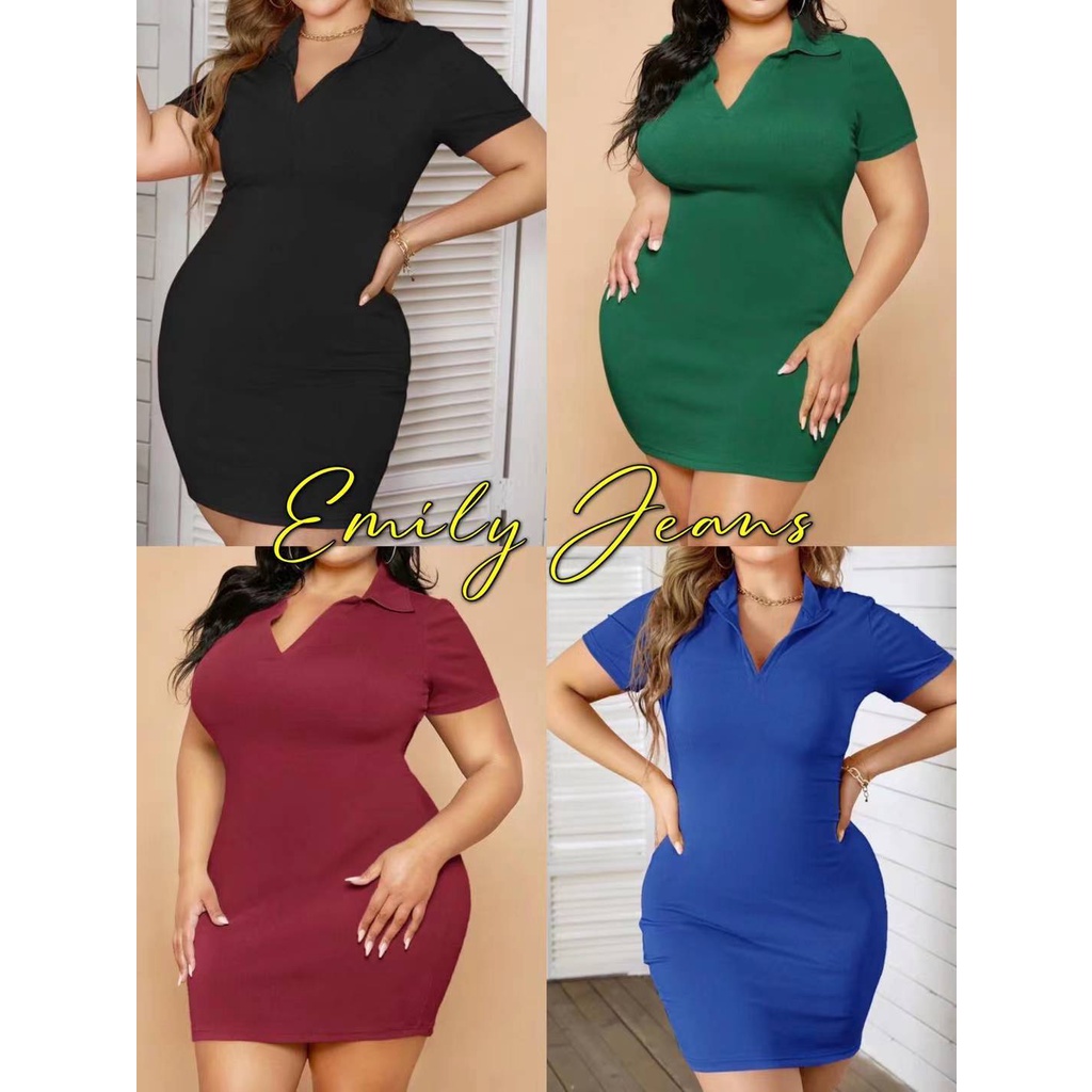 EMILY PLUS SIZE XXL Ribbed Polo Collar Bodycon Dress ETIKETA HANGTAG ...