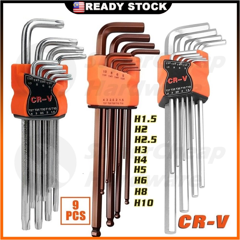Pcs Allen Key Wrench Set Ball Point Flat Head Hex Torx Star Extra Long ...