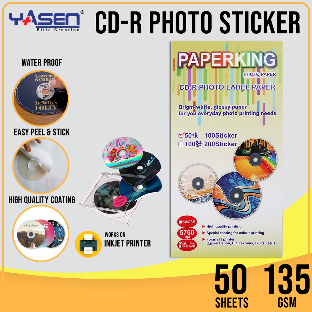 Yasen CD-R Glossy Photo Stickers 50 Sheets 100 Labels CD Printable ...