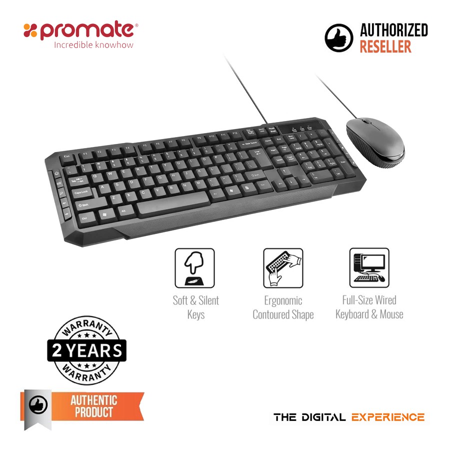 Promate EasyKey-3 Sleek Ergonomic Multimedia Wired Plug & Play Full ...