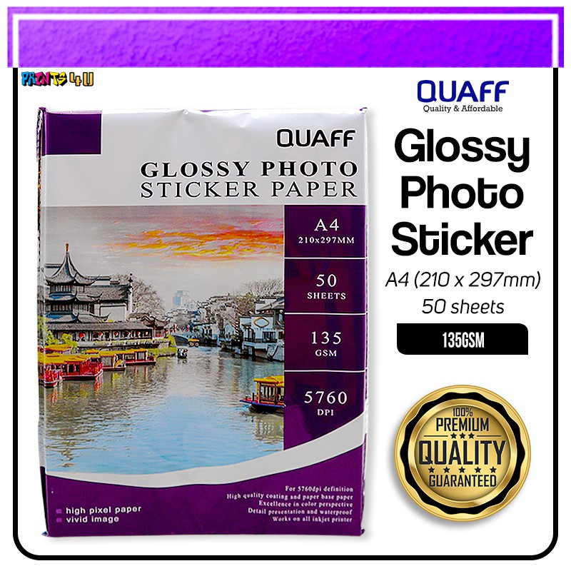 QUAFF Photo Sticker A4 Size Glossy Sticker Paper 90gsm -135gsm | Shopee ...
