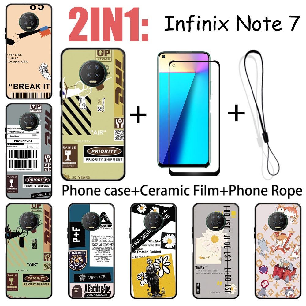 2 IN 1 Infinix Note 7 Case with Tempered Glass Ceramic Film Screen ...