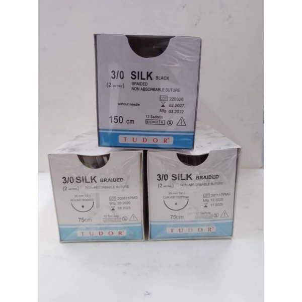 Tudor Sutures Silk 3-0 Round, Cutting & without Needle/Strand (12pcs ...