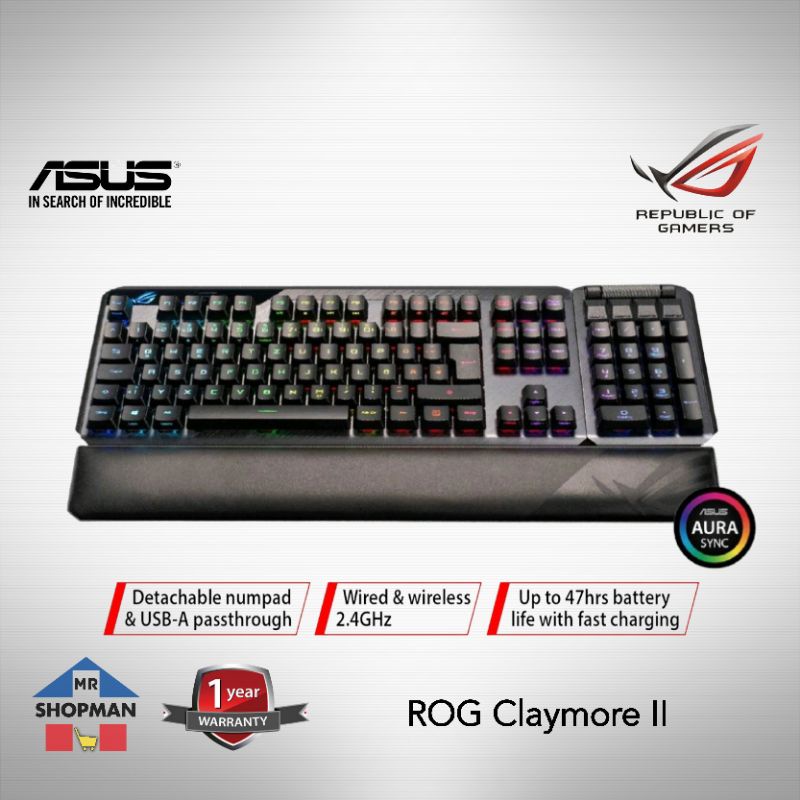 Asus ROG Claymore II Modular TKL 80%/100% Gaming Mechanical Keyboard ...