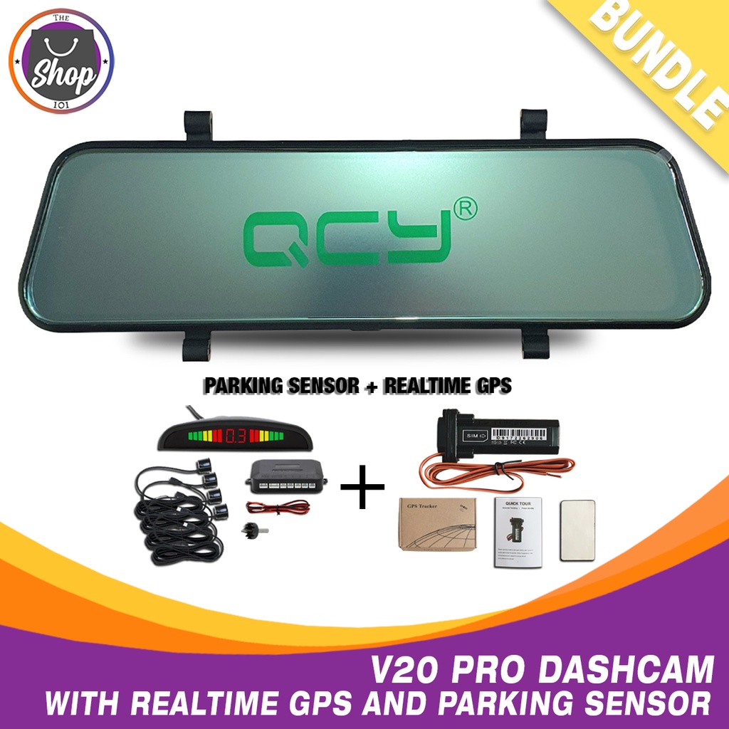 QCY V20 PRO 9.66" Super Night Vision Dashcam + Realtime GPS Tracker For ...