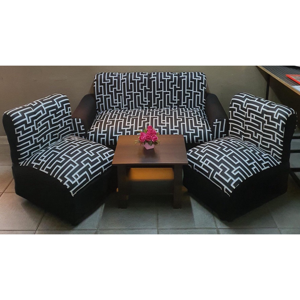 sala set black white fabric with center table uratexfoam | Shopee ...