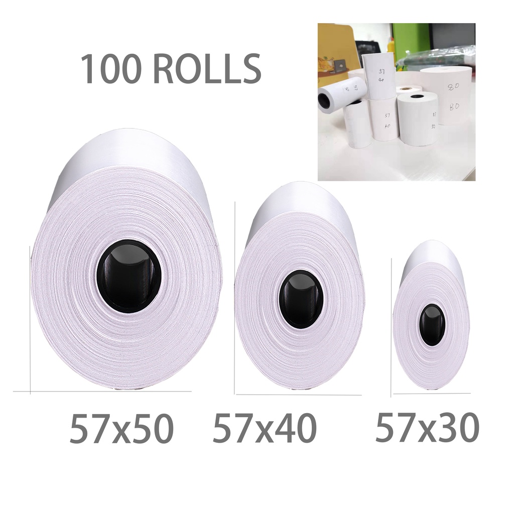 100 Rolls Receipt Paper 57mm x 30mm, 40mm, 50mm Cash Register paper for ...