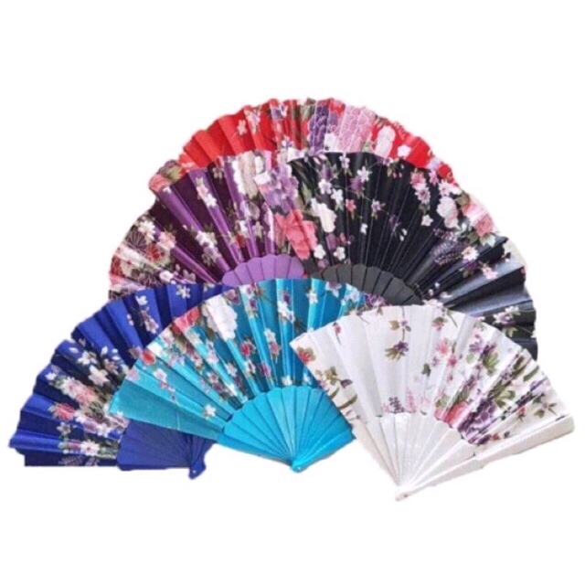 Floral Design Plastic Folding Fan Black Frame Color Full Design With ...