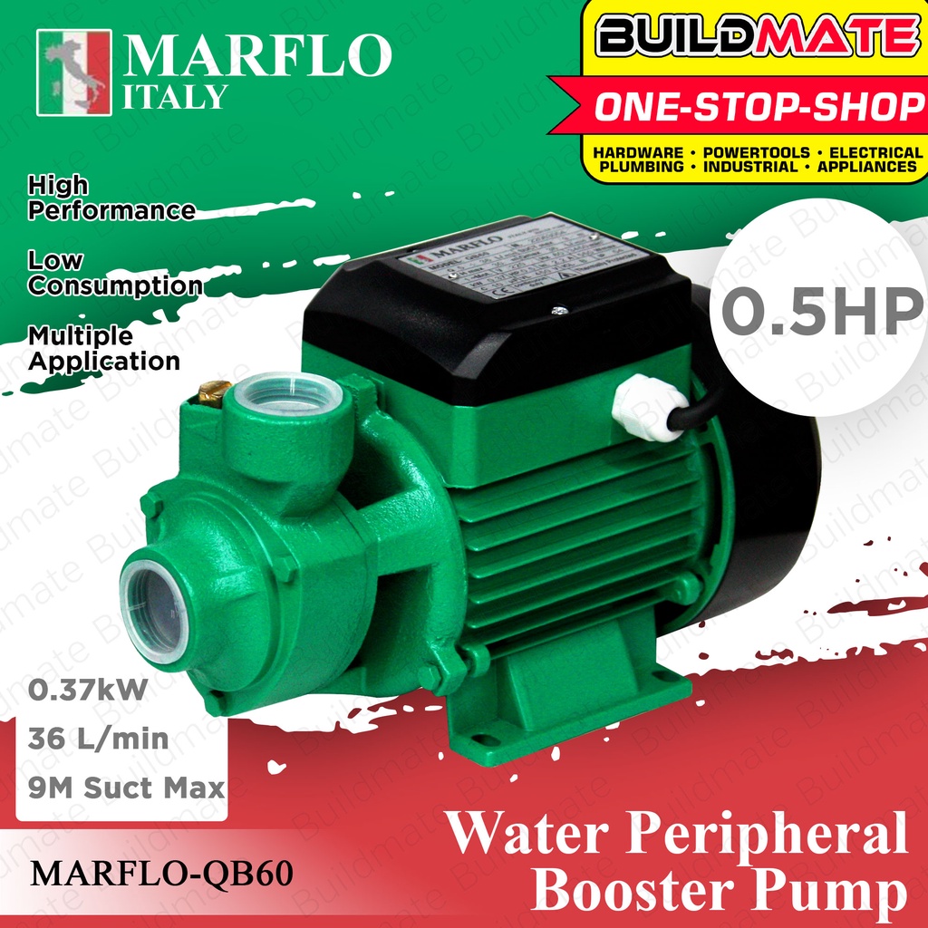 MARFLO Italy Water Peripheral Booster Pump 0.5HP Clear Clean Water Pump MARFLO-QB60 •BUILDMATE ...