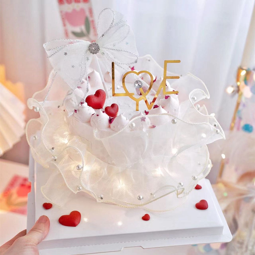 INS Valentine's Day Cake Decoration Set With Diamond LOVE Acrylic Cake ...