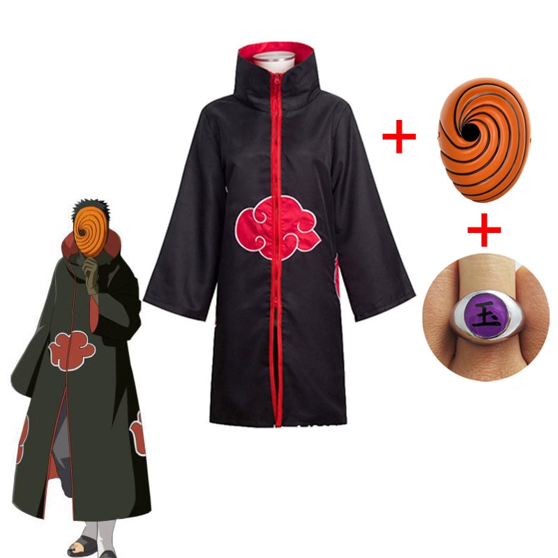 2021 Naruto Tobi Obito Cosplay Costume Akatsuki Long Sleeve Cloak ...