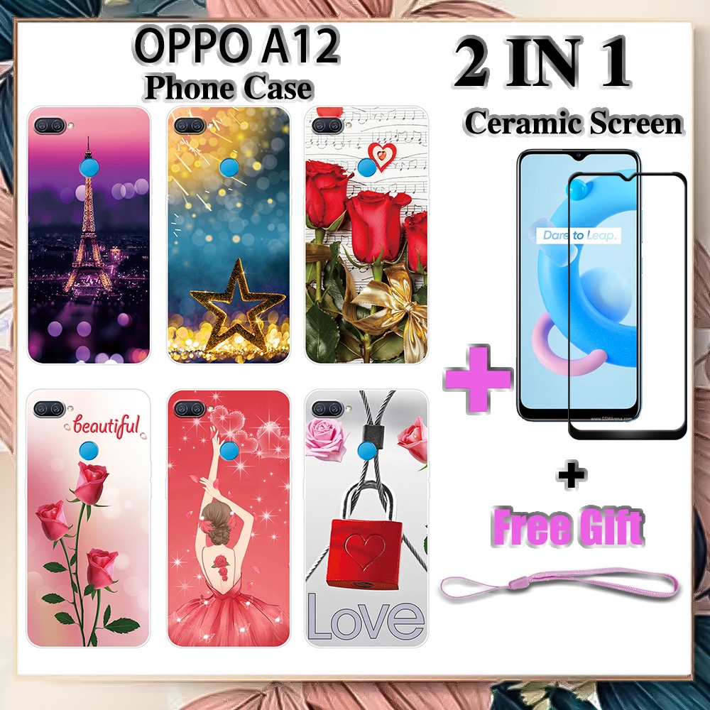 2 IN 1 OPPO A12 Phone Case with Tempered Glass Ceramic Protector Screen ...