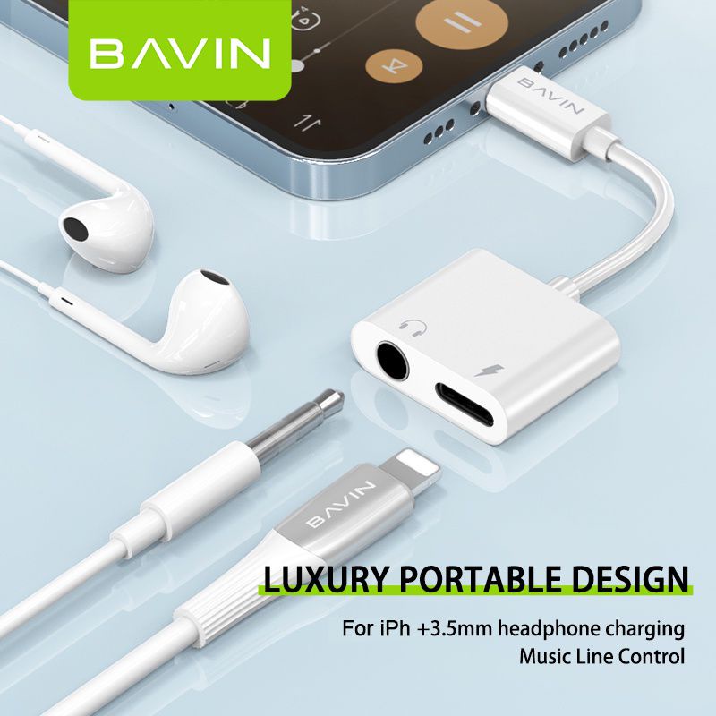 Bavin 2in1 dual port iphone to 3.5mm adapter and iphone | Shopee ...