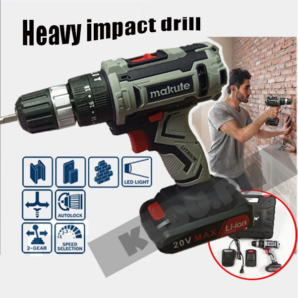 MAKUTE 16V Impact Driver and Hammer Drill Combo Kit (Dual lithium ...