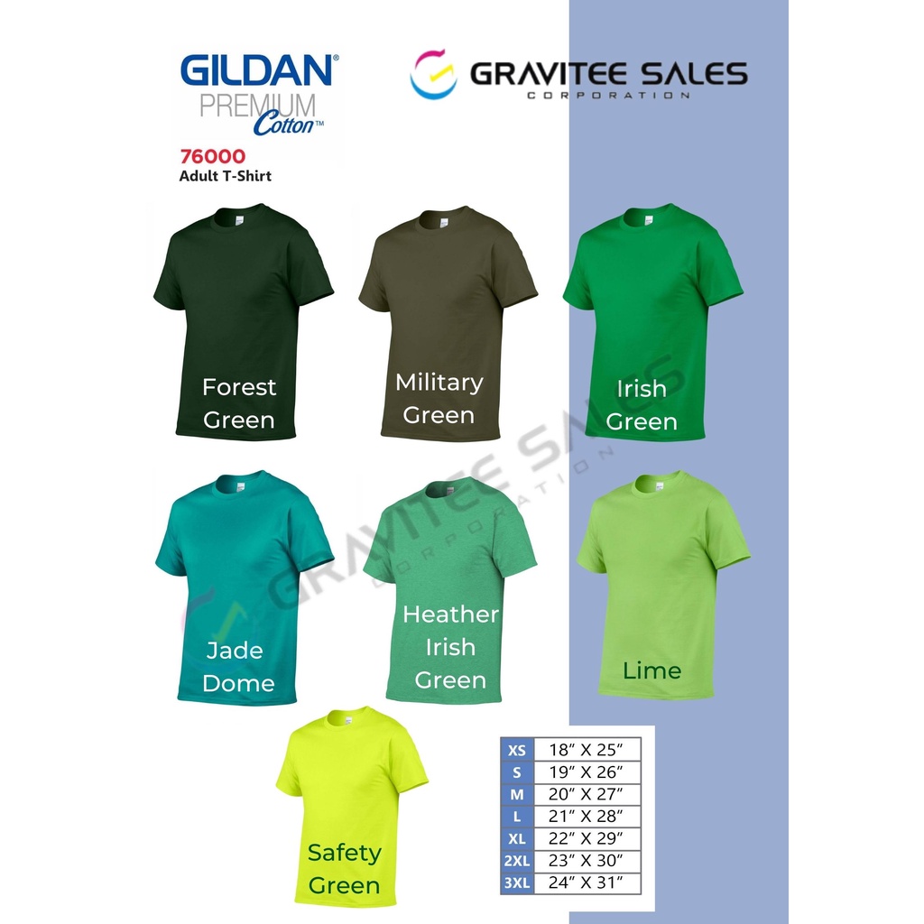 GILDAN Premium Cotton 76000 Adult T-shirt (Jade dome,Irish green ...