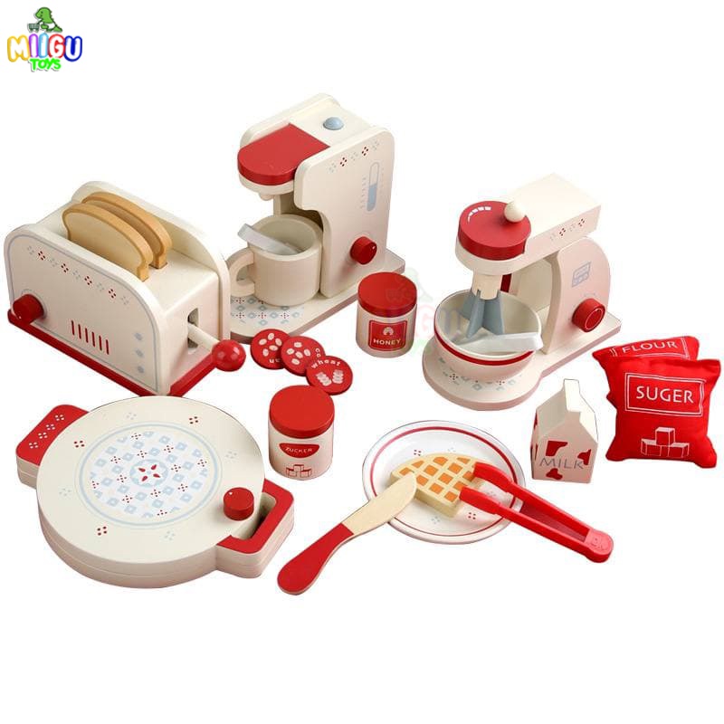 Miigu Toys Wooden Appliance Wooden Coffee /Bread Machine Toaster Mixer ...
