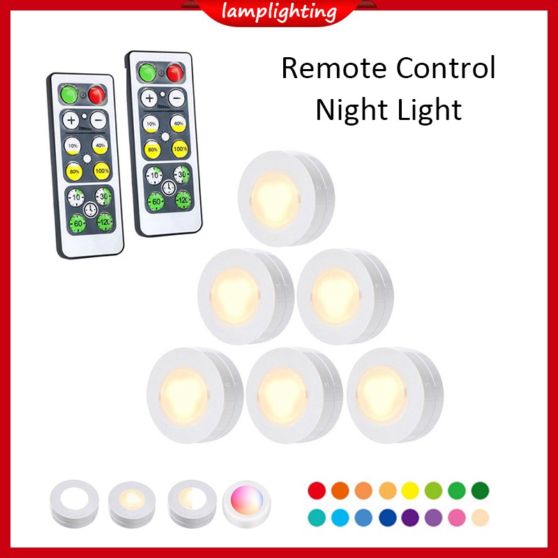 6pcs 16Colors LED Remote Control Night Light Wireless Smart Puck Light ...
