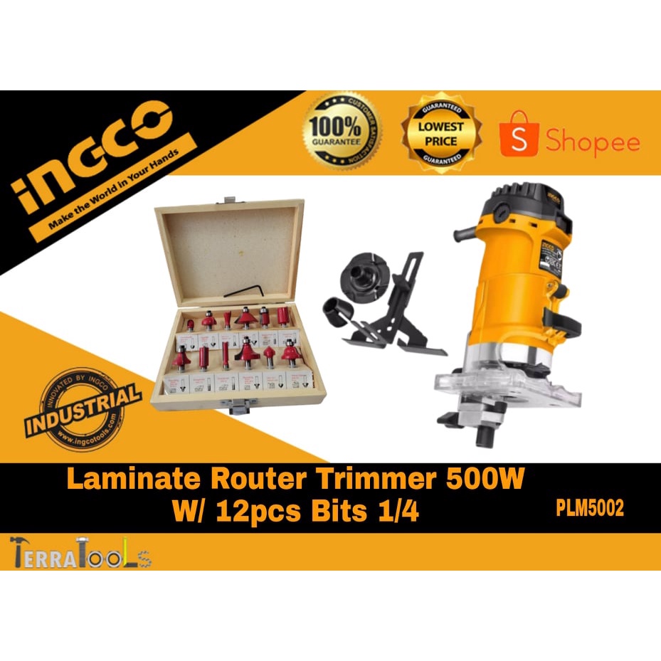 INGCO Laminate Router Trimmer 500W PLM5002 WITH Router Bit SET 1/4 ...