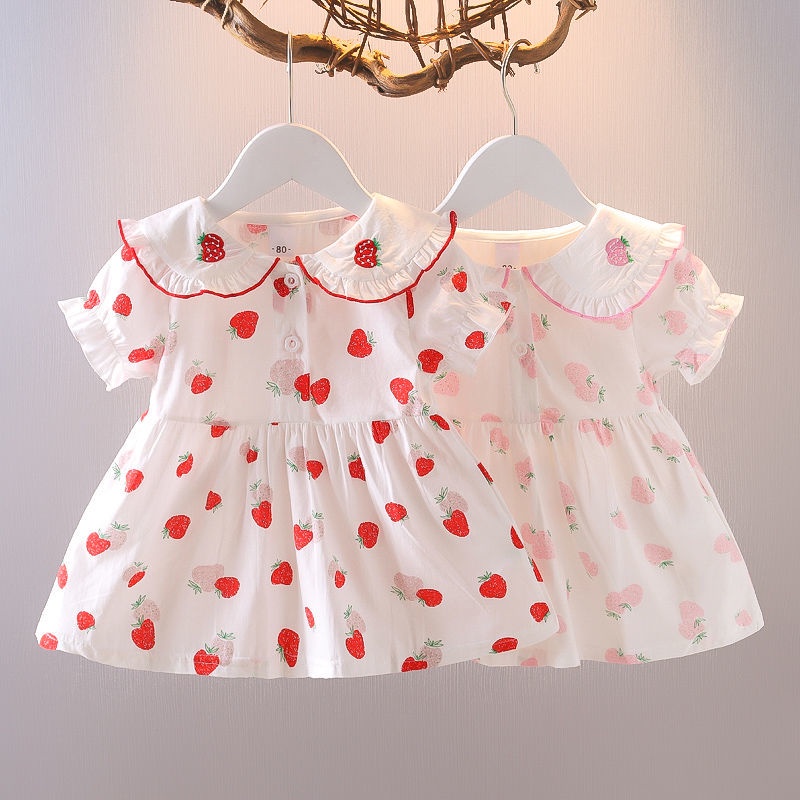 baby dress for girl 0-4 years cotton strawberry print short sleeve ...