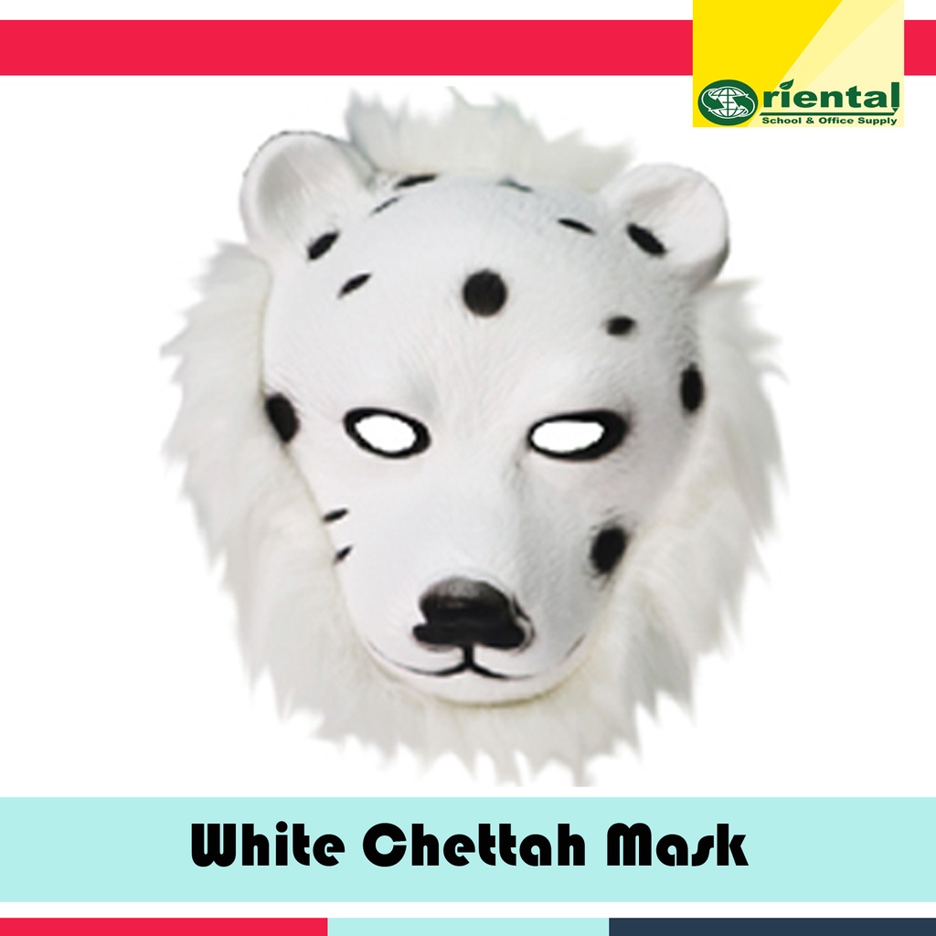 White Cheetah Animal Mask with Hair - Rubber Mask for Halloween Classic ...