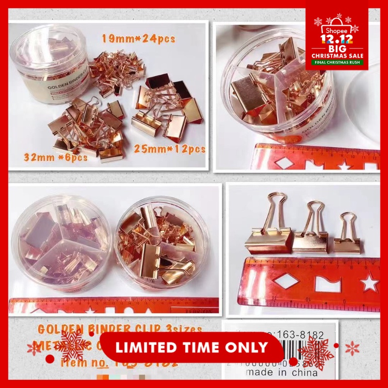 HOKKA Golden Binder Clip 3Sizes Metallic Color 42PCS | Shopee Philippines