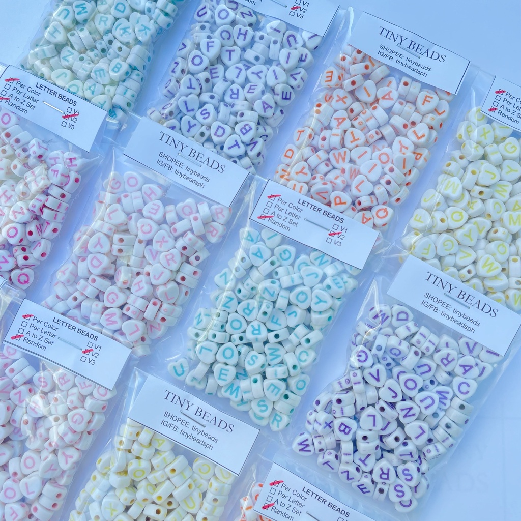 V2 Heart COLORED LETTERS Acrylic Alphabet Letter Beads (A to Z) Set Per ...