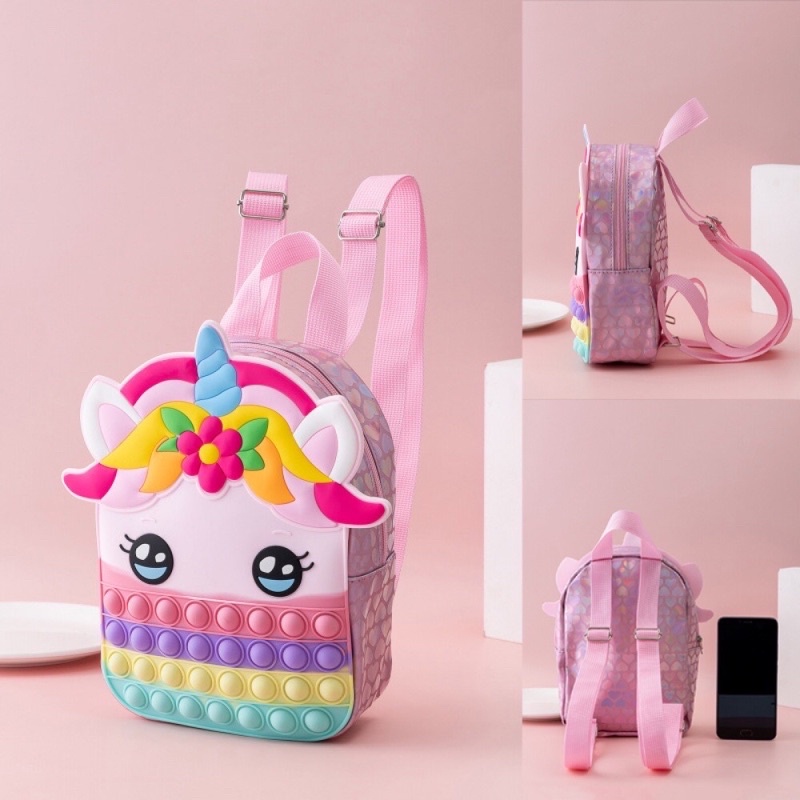 Unicorn Backpack for Girls pop it bag for kids Large Pop It Fidget Toy ...