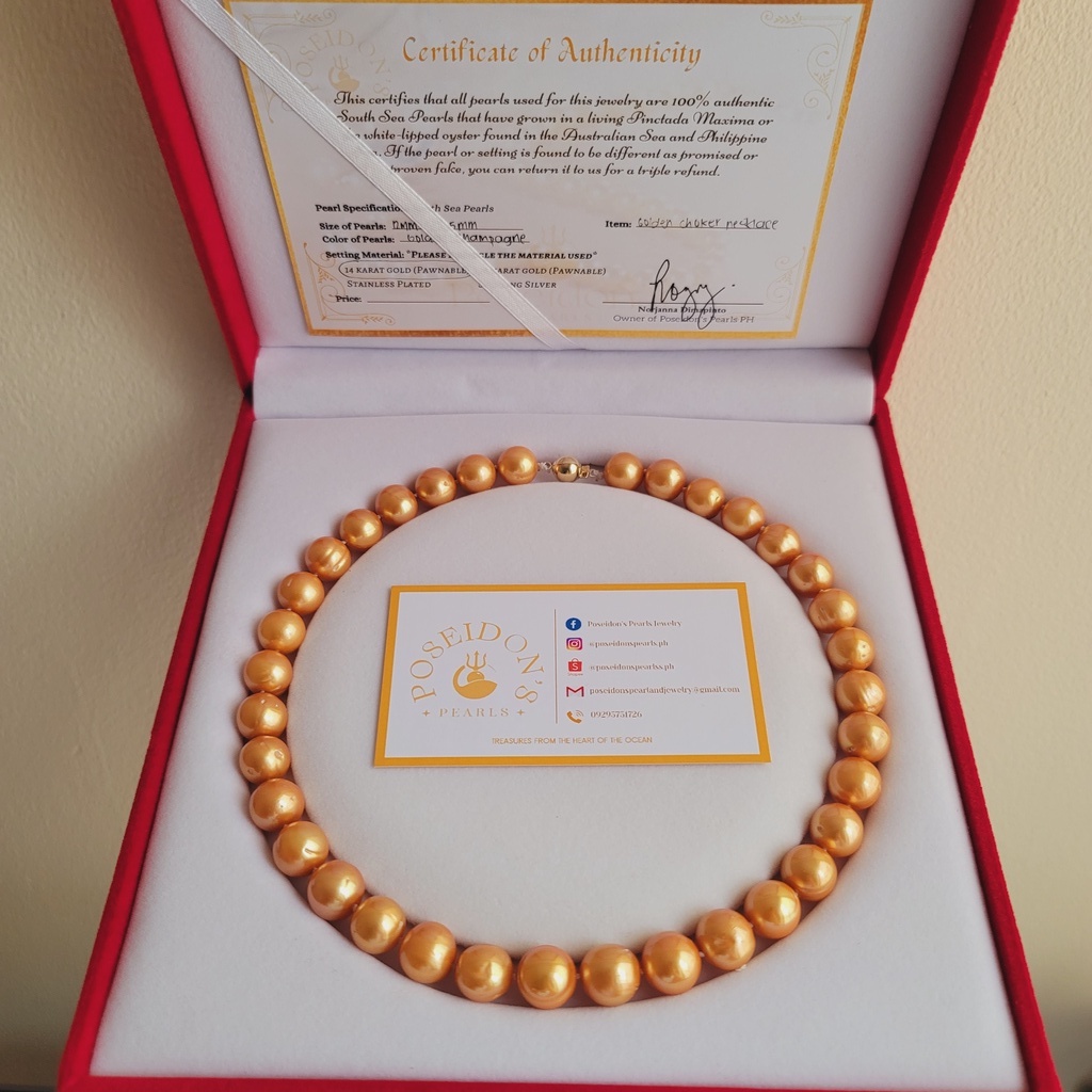 Golden Champagne South Sea Pearls 12mm to 13mm Choker Necklace with ...